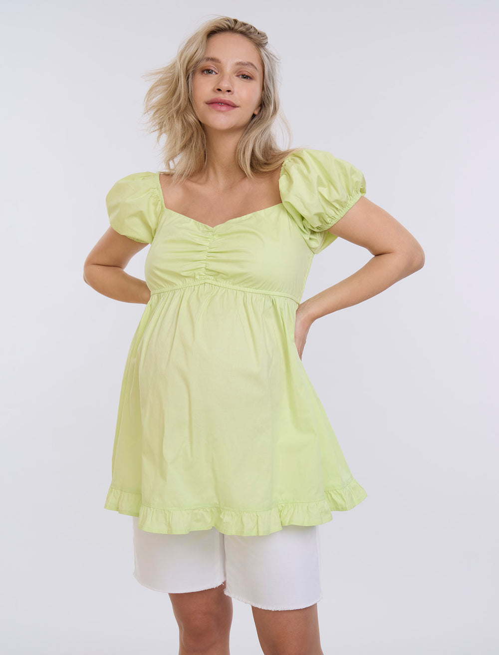 Soft Lime Off The Shoulder Ruched Top | Motherhood
