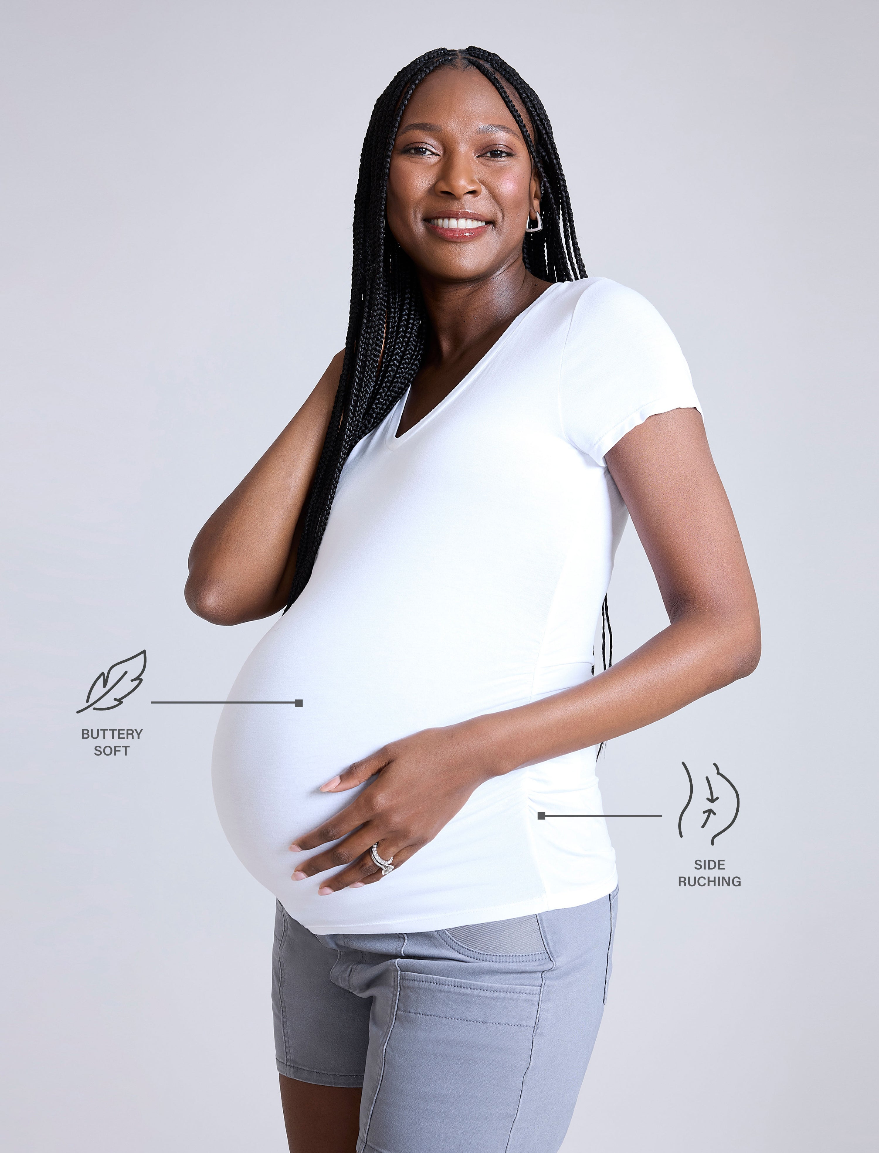 Side Ruched Short Sleeve V-Neck Maternity Tee